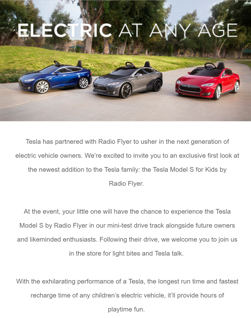 Tesla to offer test drives in the 'Model S for kids' in cross-promotion ...
