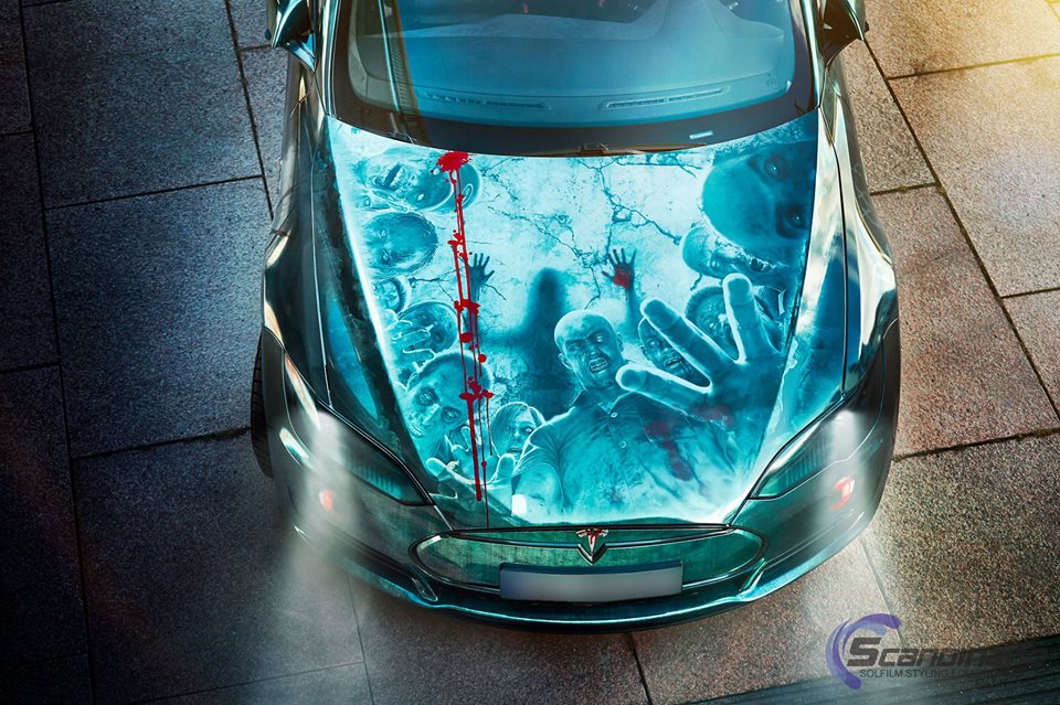 A zombie-themed Tesla Model S to blend in during the apocalypse ...