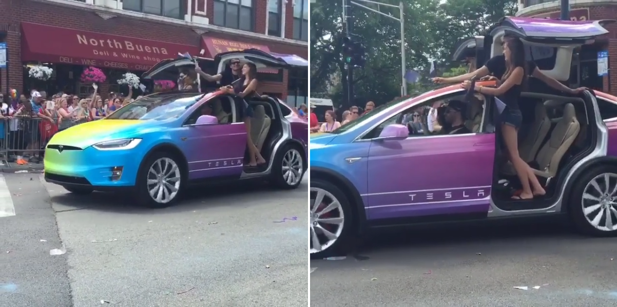 Tesla Model X with custom rainbow paint job for the Chicago and San ...