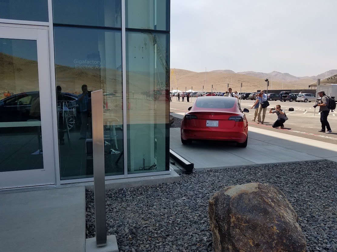 Tesla Model 3 rare red prototype displayed at the Tesla Gigafactory ...