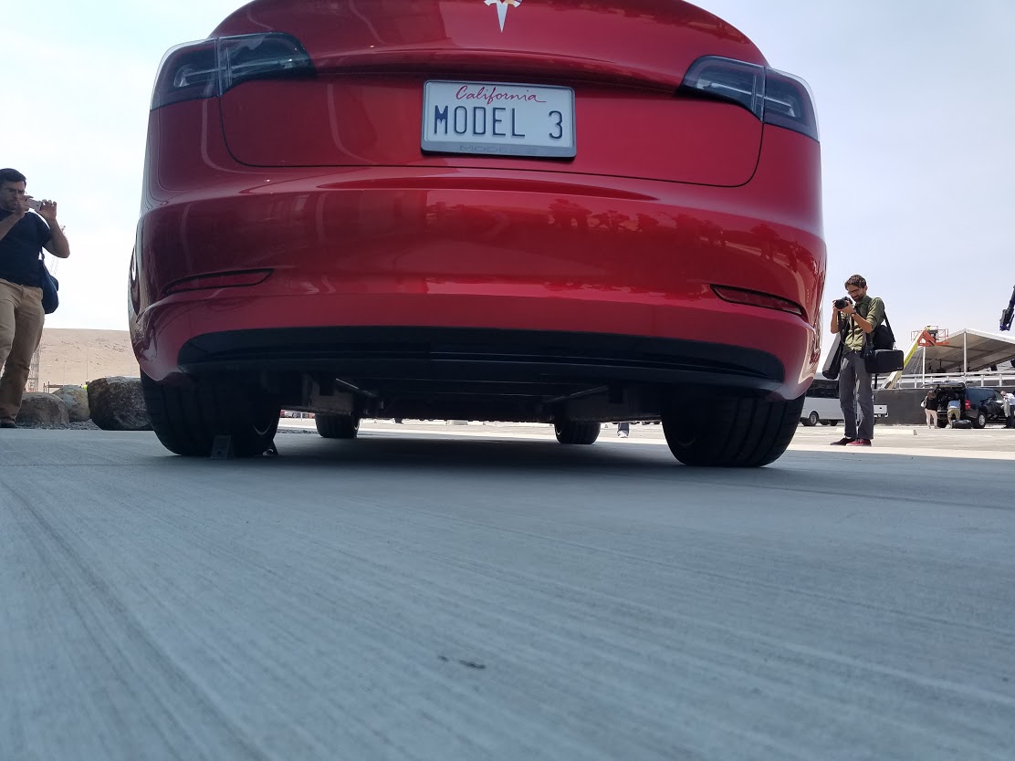 Tesla Model 3 rare red prototype displayed at the Tesla Gigafactory ...