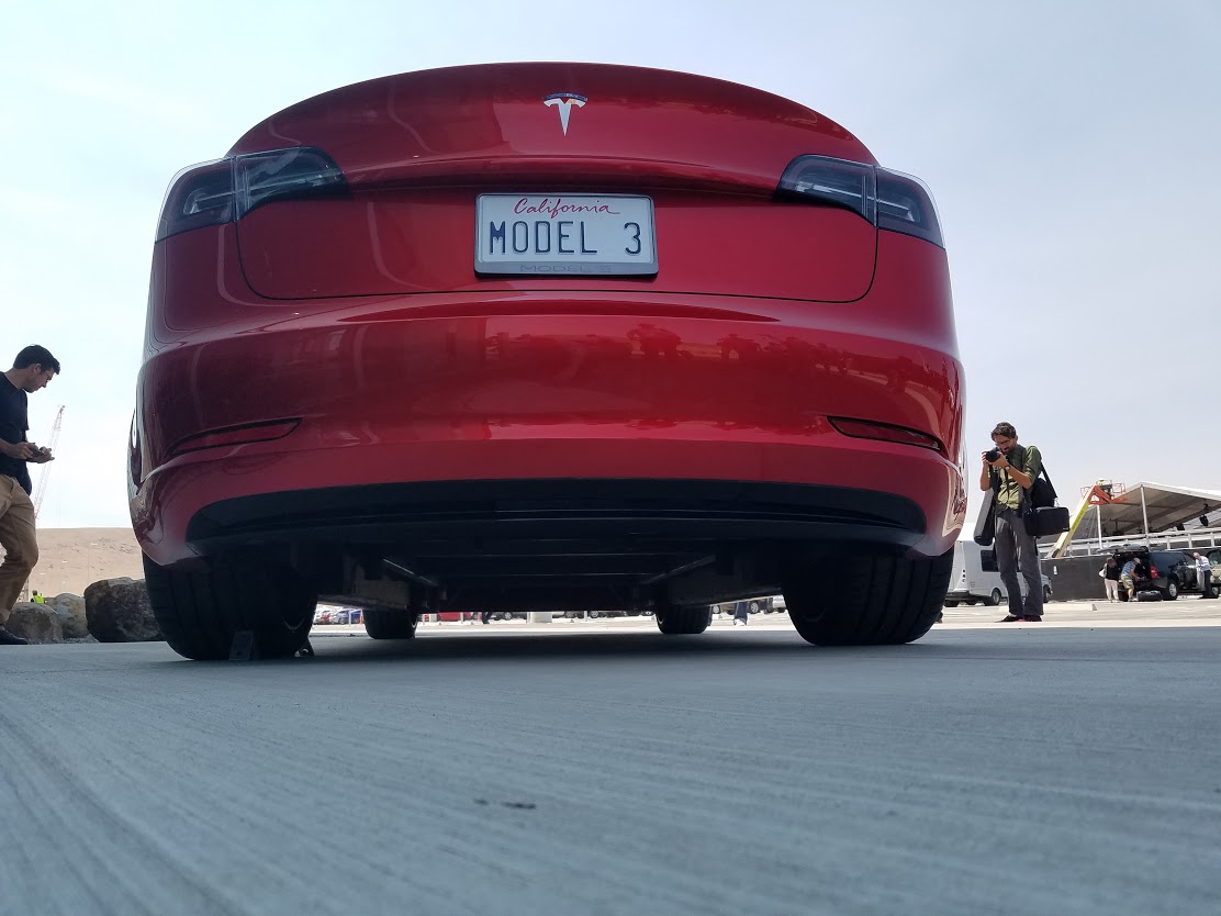 Tesla Model 3 rare red prototype displayed at the Tesla Gigafactory ...