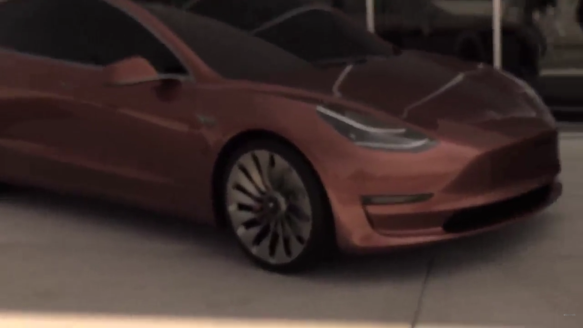 Tesla Model 3 rare red prototype displayed at the Tesla Gigafactory ...
