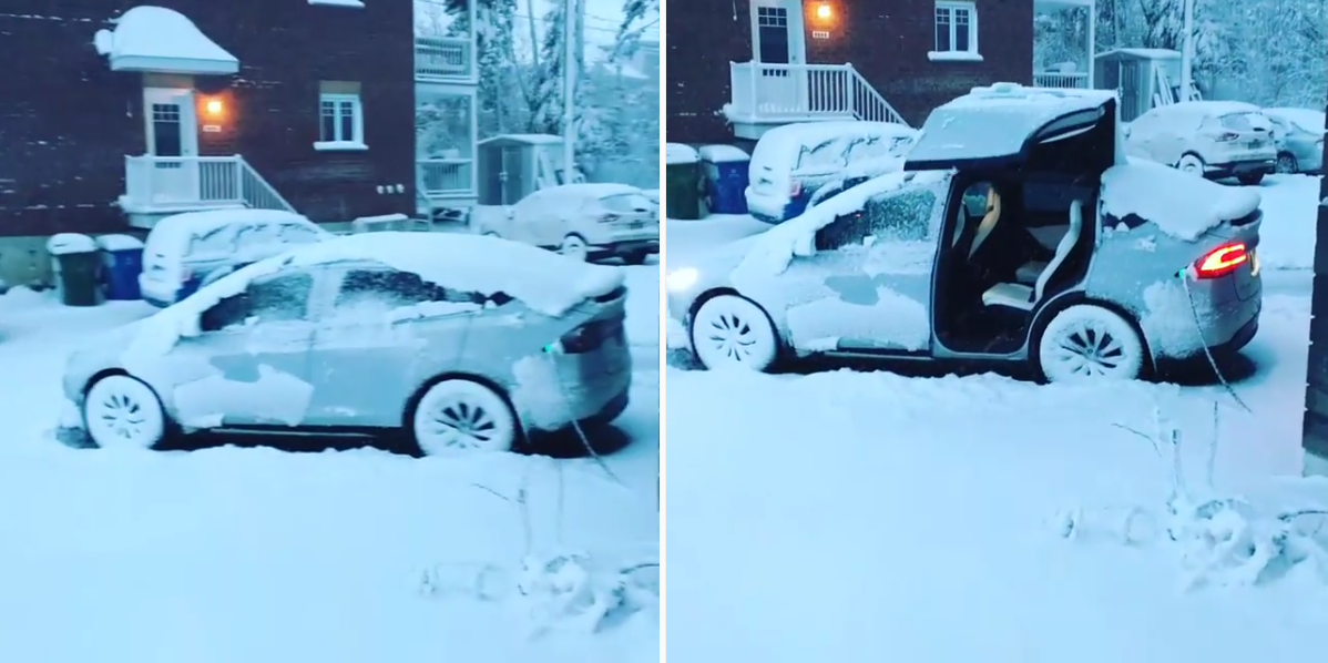 Watch Tesla Model X's Falcon Wing doors open after a snow storm | Electrek