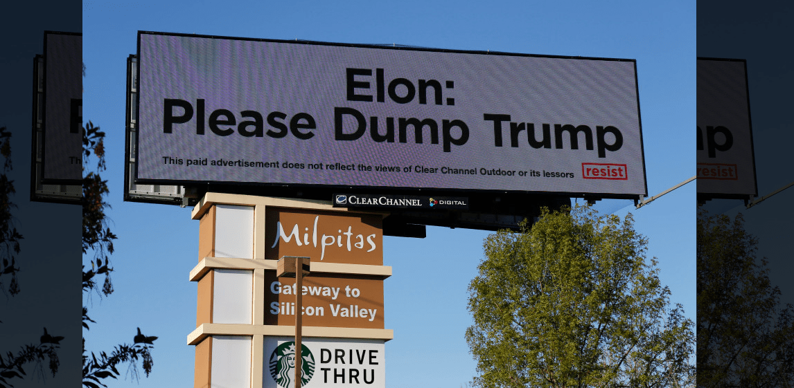 A billboard shows up near Tesla Factory asking Elon Musk to 'dump Trump ...