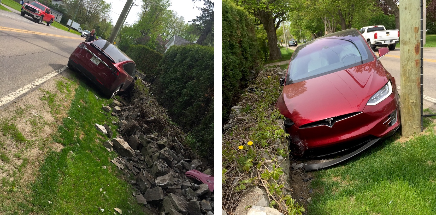 Rare Tesla Model X Founder Series crashed into stone wall - possibly ...