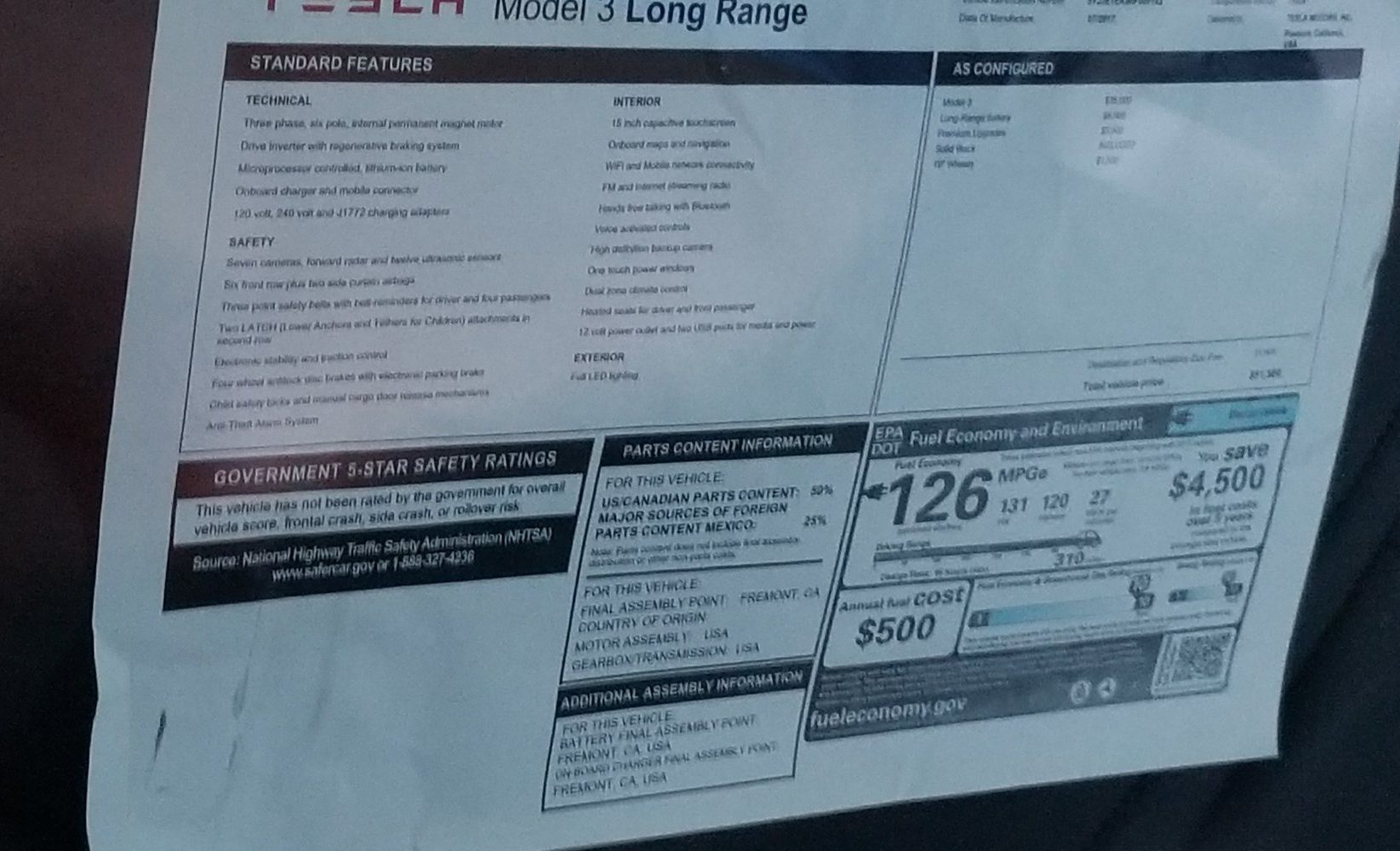 Tesla Model 3 Long Range version gets leading '126 MPGe' efficiency ...