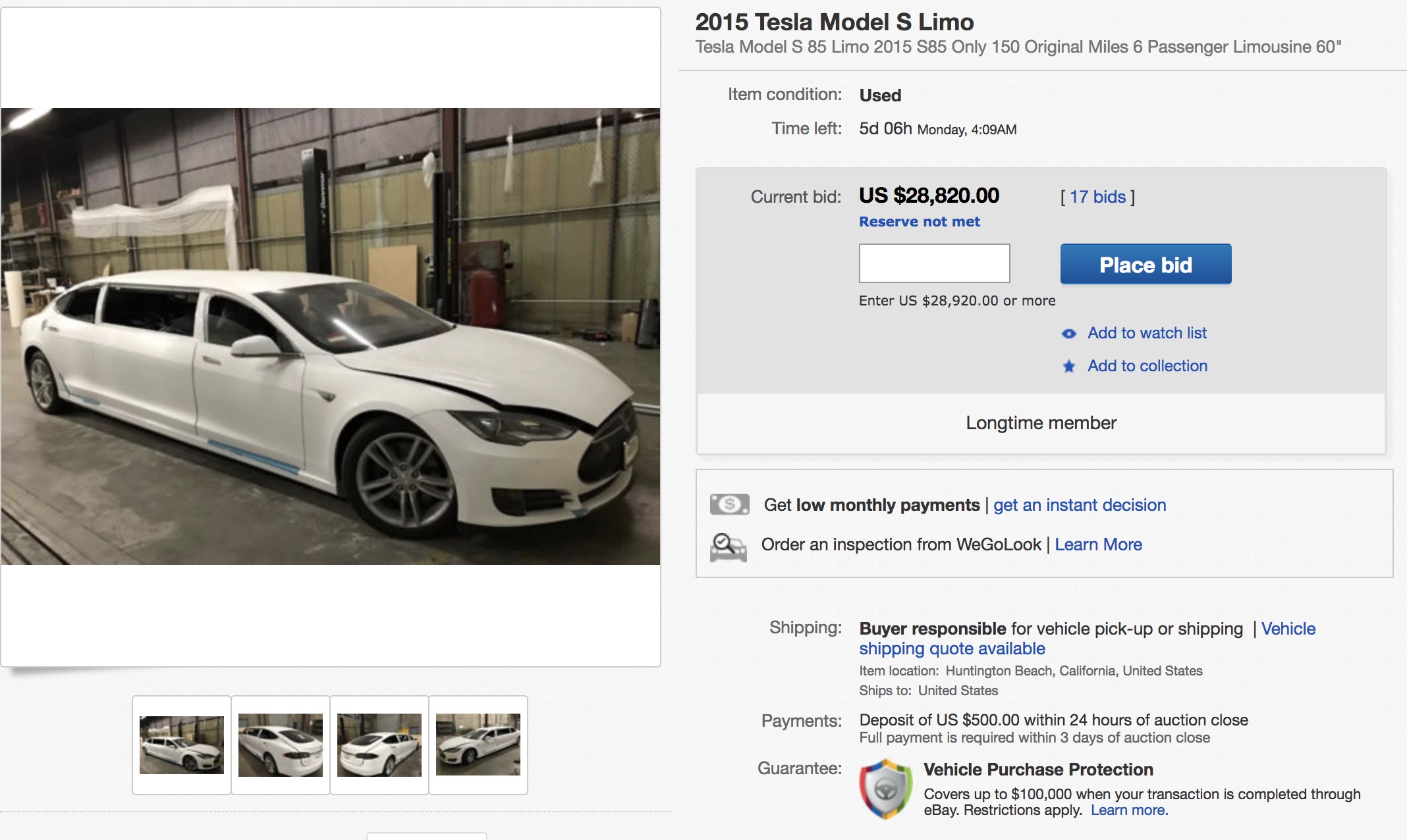 A Tesla Model S stretch limousine goes up for auction [Update: might be ...