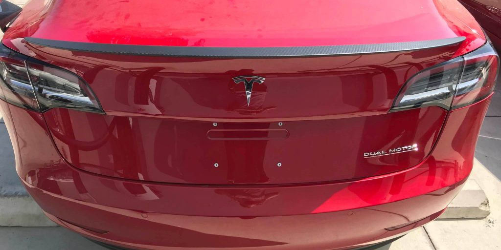 First look at Tesla Model 3 Performance version with spoiler and new ...