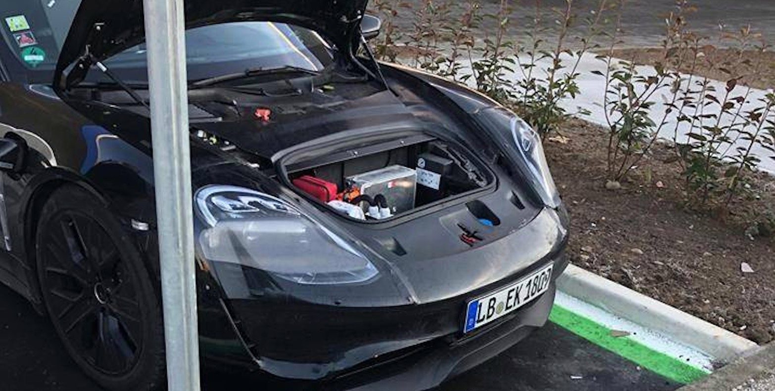 Porsche Taycan's frunk and automatic charge port spotted on prototype ...