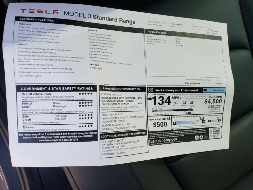 Tesla Model 3 gets higher 134 MPGe efficiency with new battery pack ...