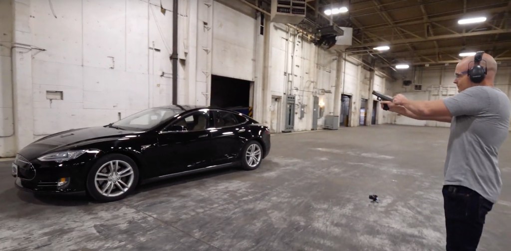 Watch a Tesla with bulletproof armor getting shot - Electrek