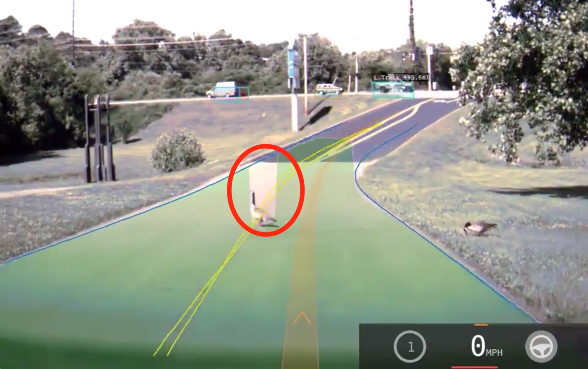 Watch how Tesla Autopilot sees a goose crossing the road | Electrek