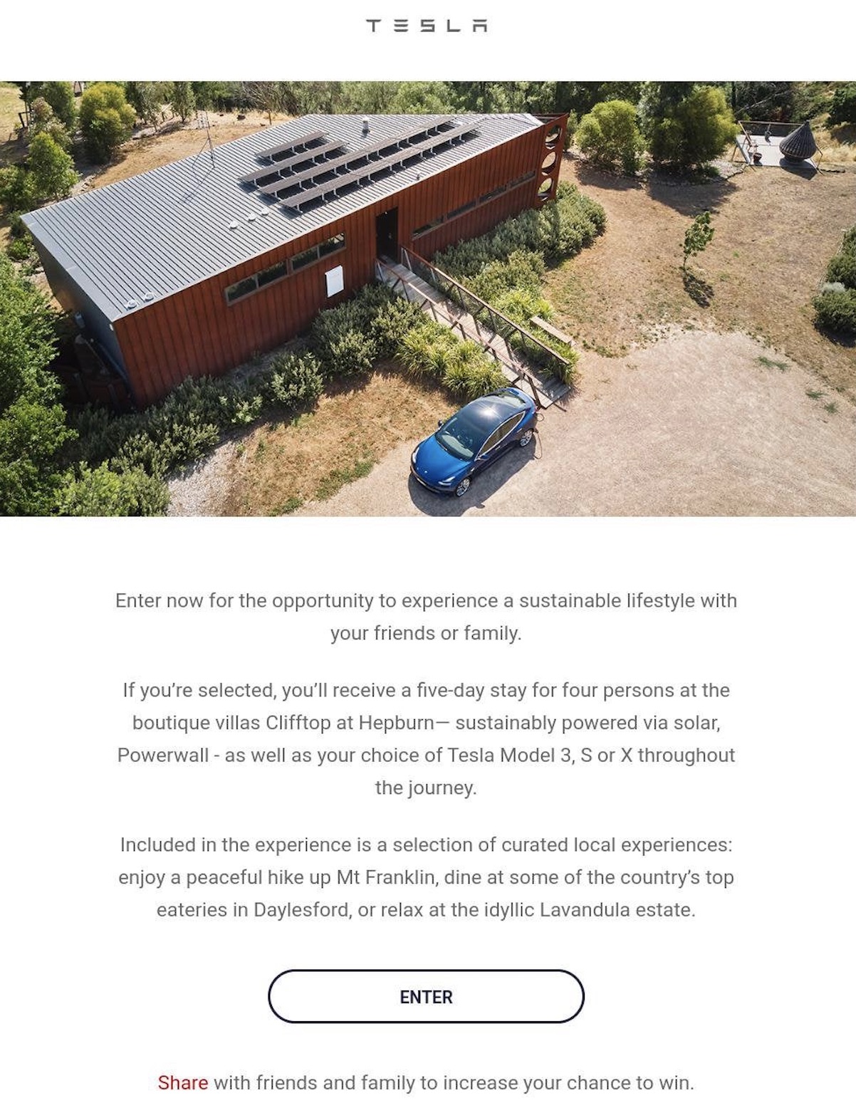 Tesla gives chance to win week with Model 3/S/X at sustainable villa in ...