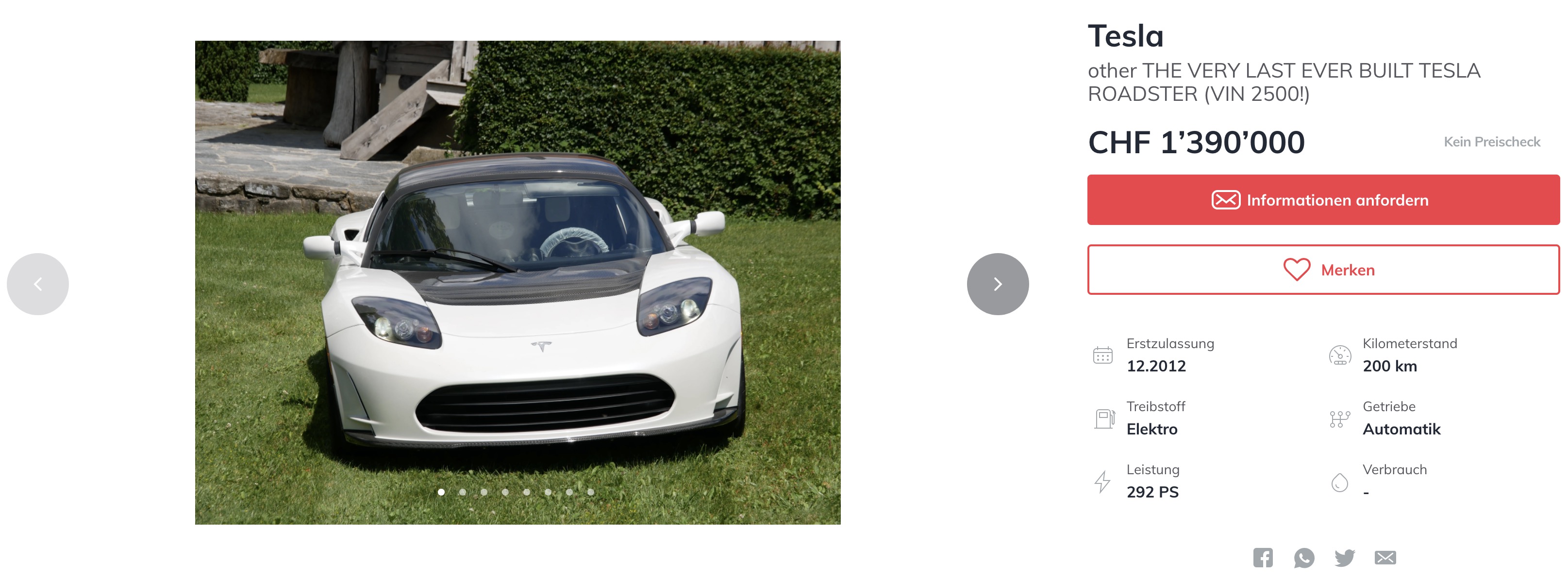 Very special Tesla Roadster goes for sale at insane $1.5 million asking ...