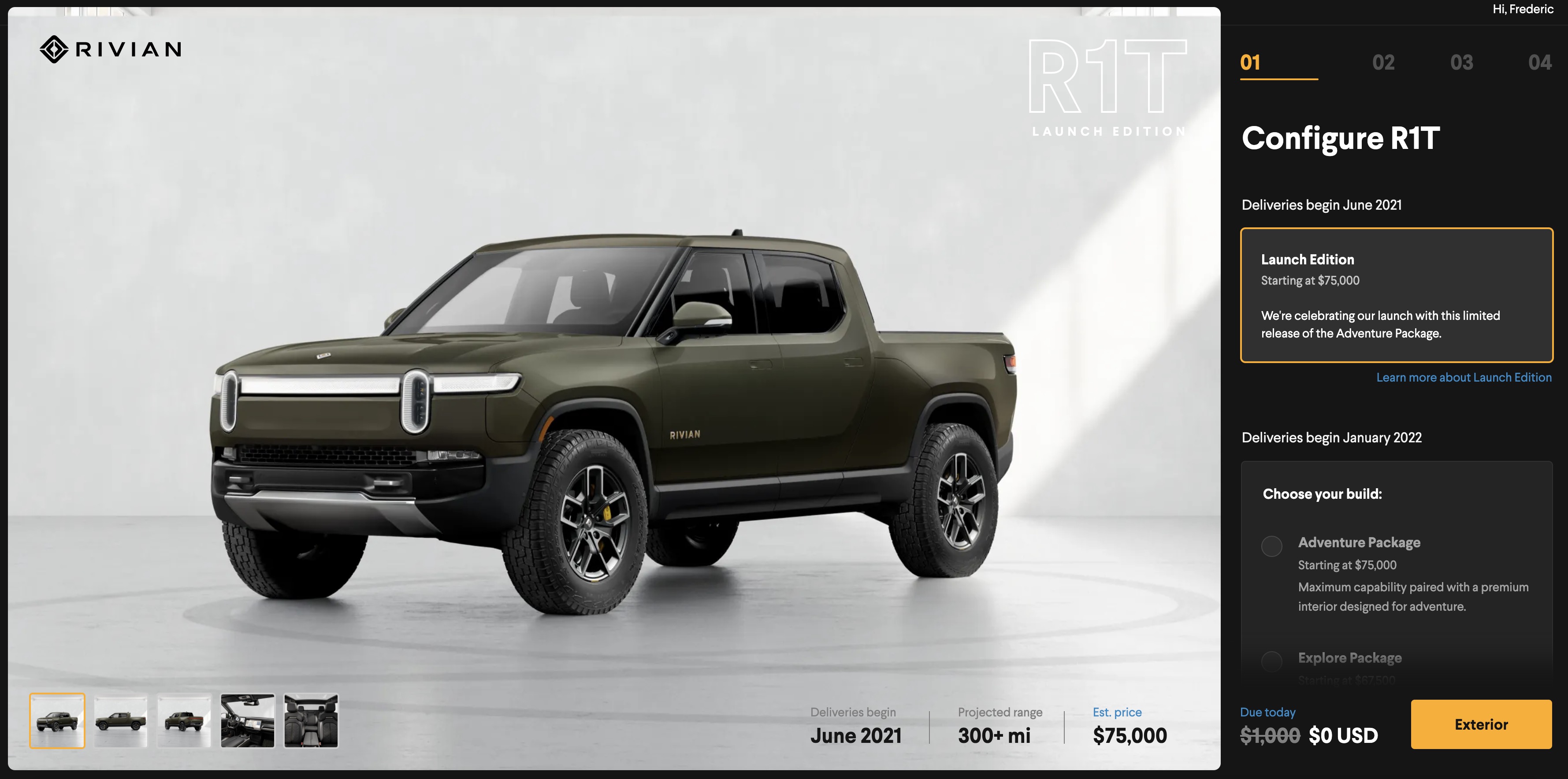 First Look at Rivian's R1T electric pickup truck configurator and ...