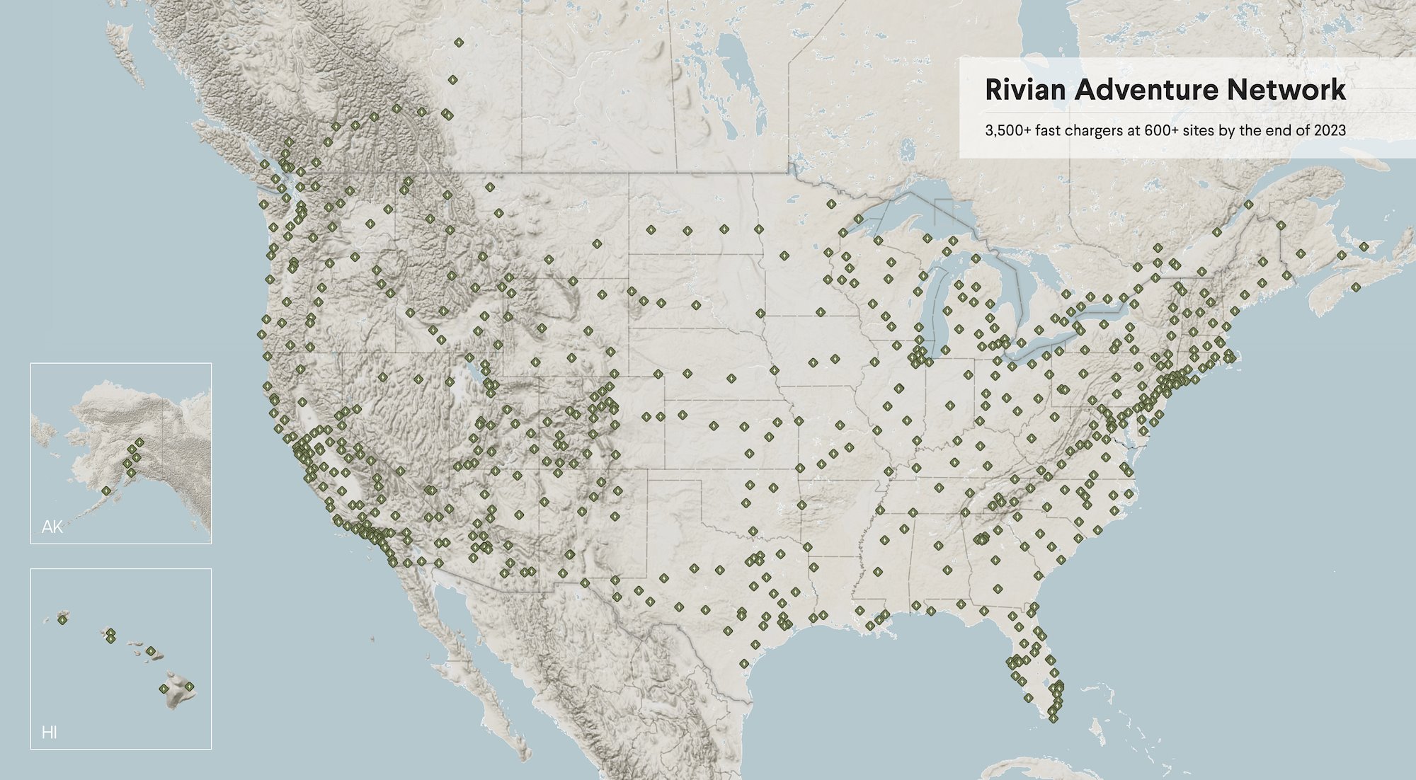 Rivian reveals impressive map of over 600 planned fast-charging ...