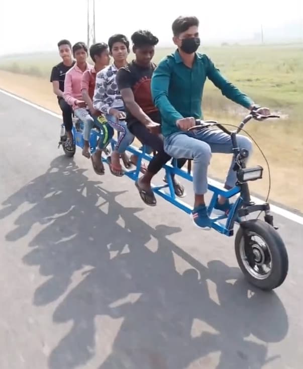 This guy built a six-seater electric bike for $150, and it actually rips!