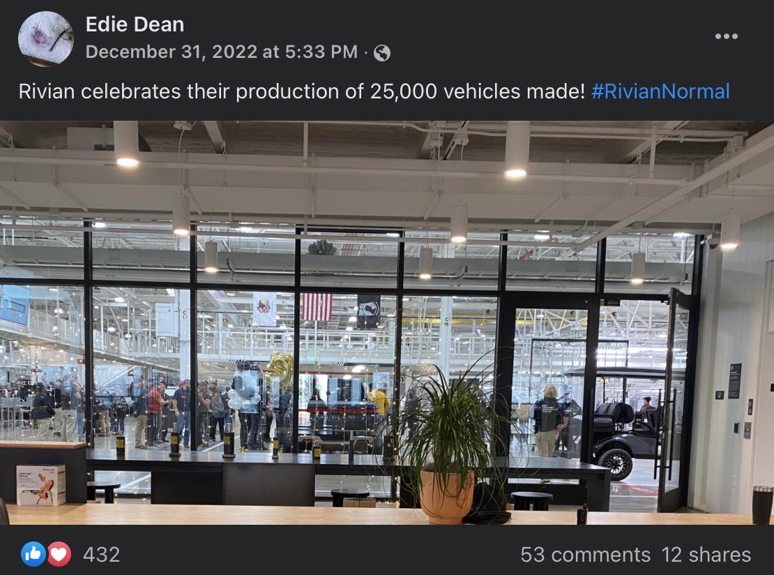 Rivian ($RIVN) produced 10K vehicles in Q4, up 36% QoQ, slightly ...