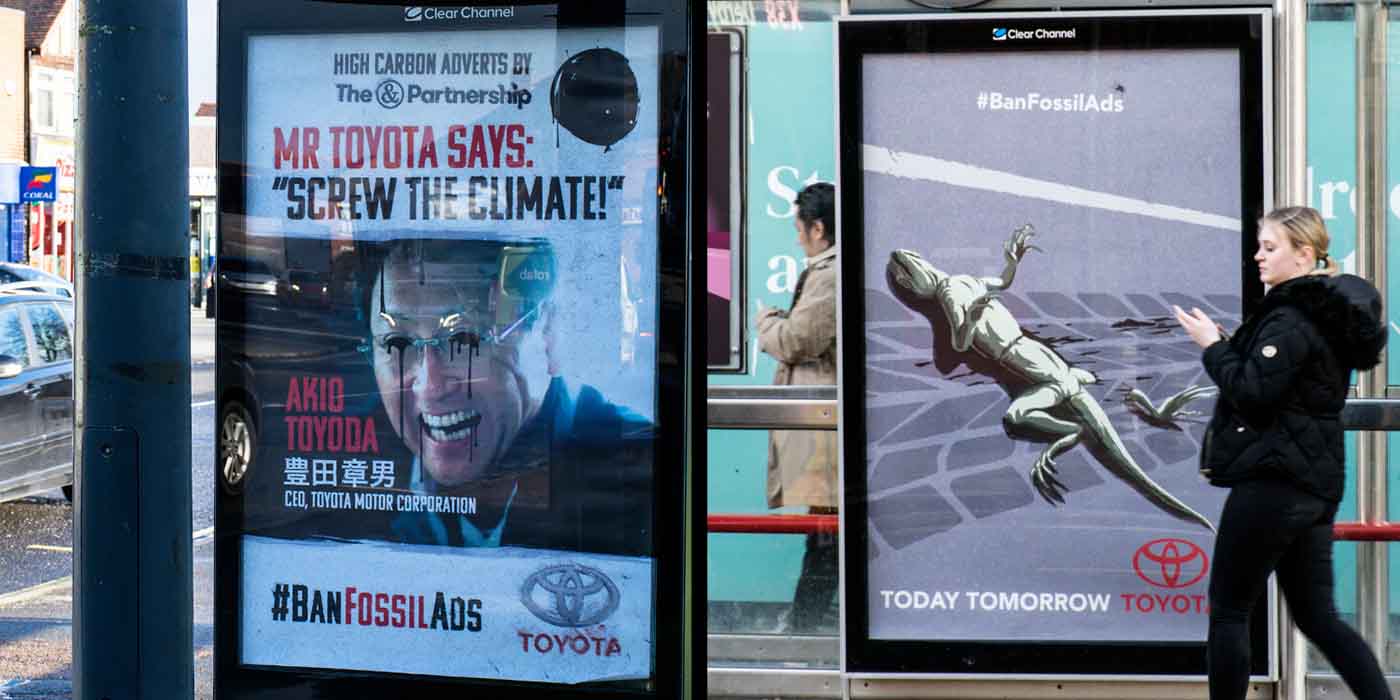 Climate activists' subvertising billboards call out Toyota and BMW