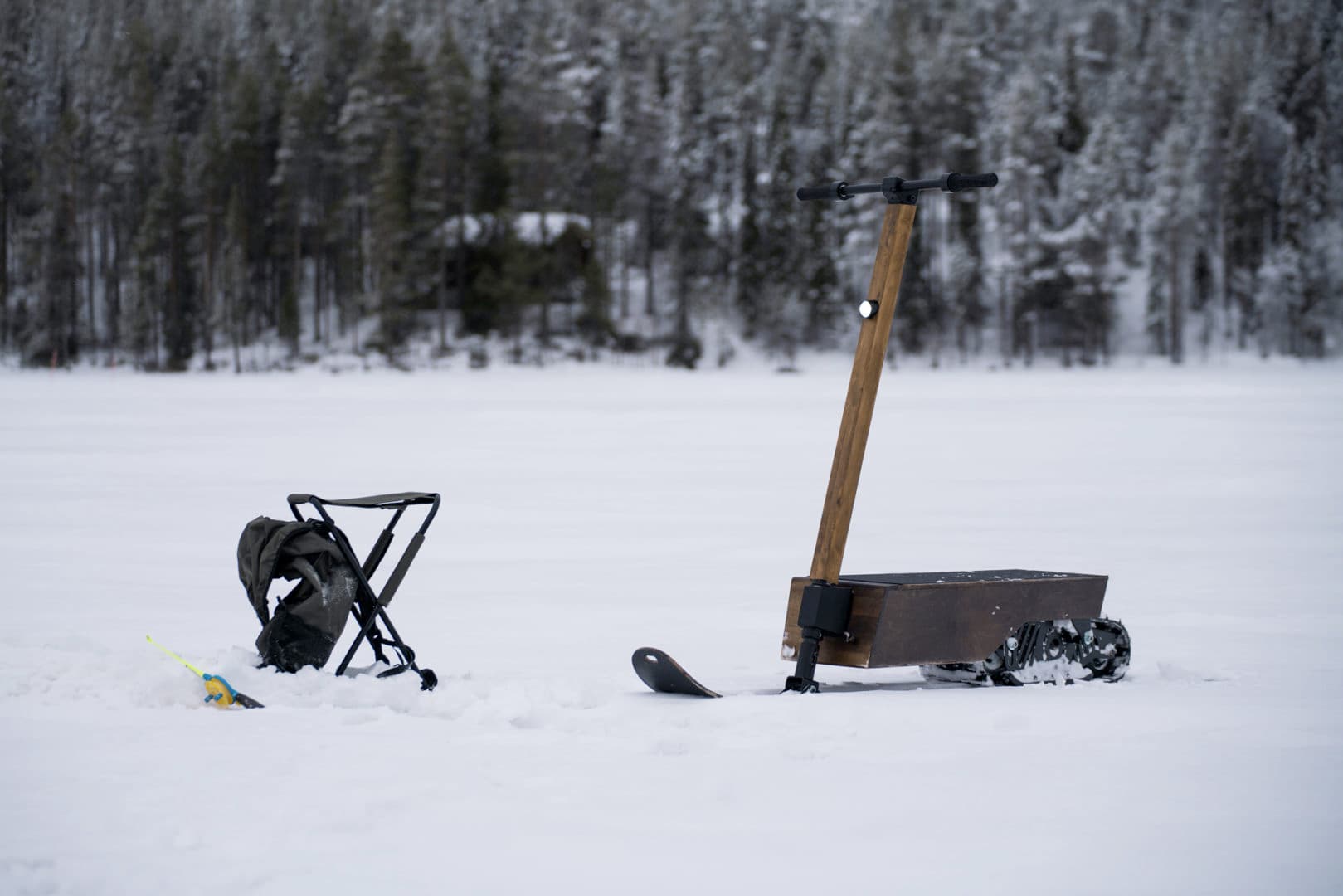 The eLyly electric snow scooter is a standing electric snowmobile