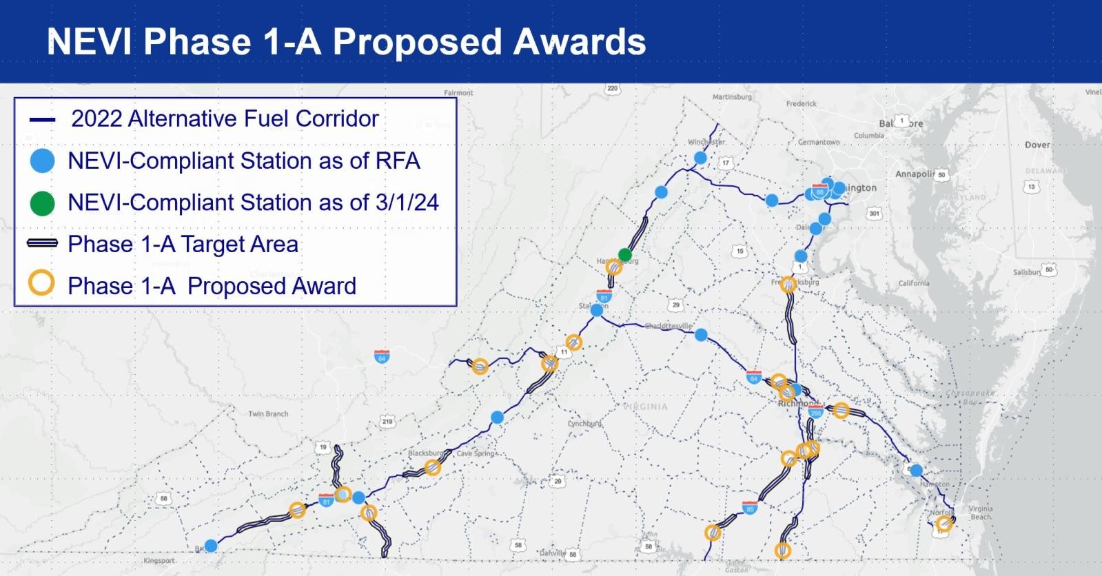 Here's where Virginia is installing its first 18 NEVI EV chargers ...