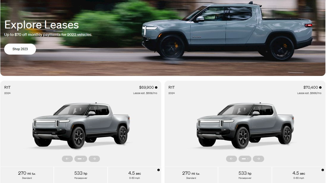 Rivian is offering R1T and R1S EV lease deals as low as $559/mo