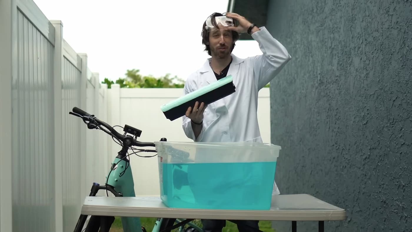 I threw an e-bike battery into a tub of water to see what happened