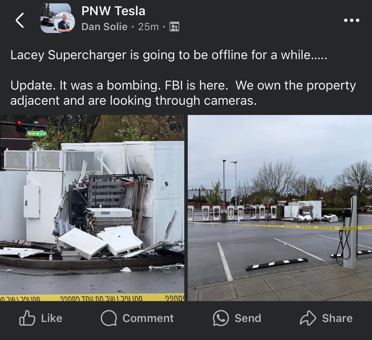 Tesla Supercharger explodes in Washington, bomb is suspected | Electrek