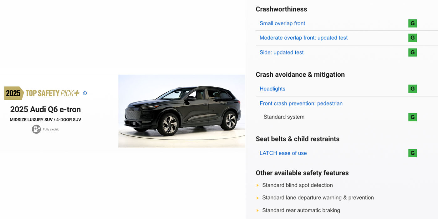 2025 Audi Q6 e-tron snags IIHS Top Safety Pick+ award