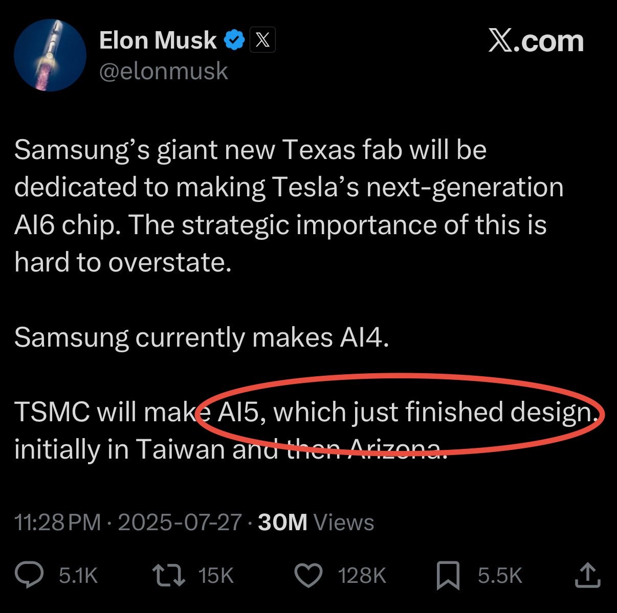 Elon Musk says Tesla 'almost done' with AI5 design, 6 months after ...